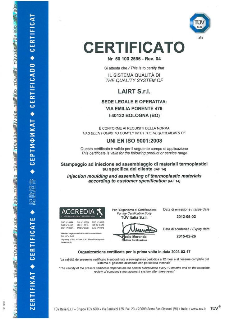 Certificato TUV | Lairt